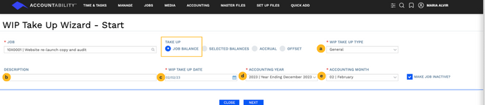 Reconcile WIP balance (WIP Take Up)