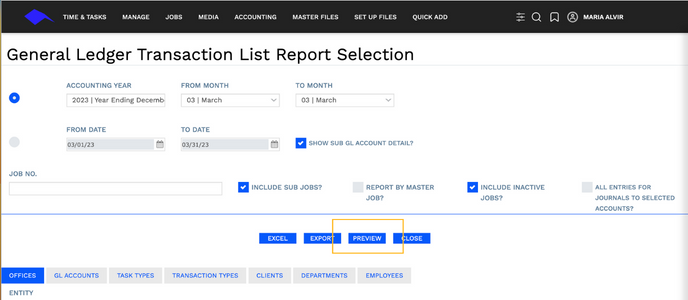 General Ledger Transaction List Report