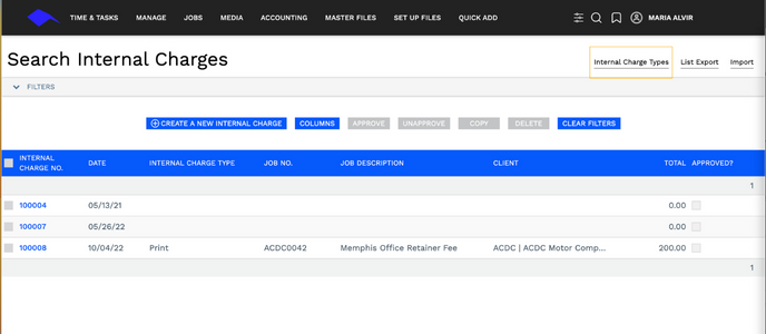 How to create an Internal Charge Type