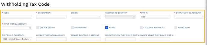 How to create Withholding Tax Codes