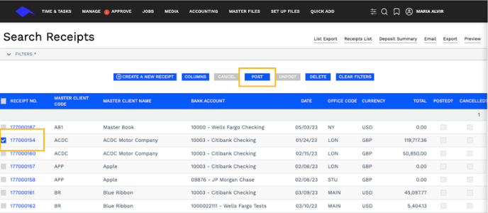 How to post and unpost a Receipt