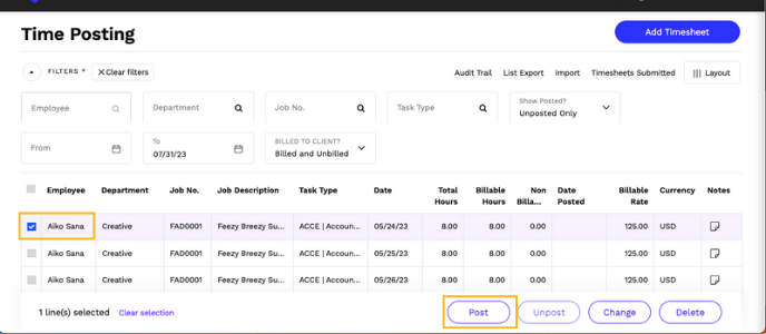 How to post a Timesheet