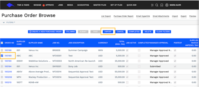 How to unpost and edit a line item on a purchase order