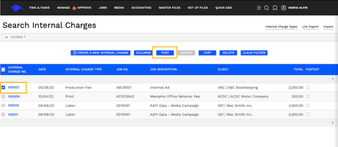 How to post and unpost internal charges