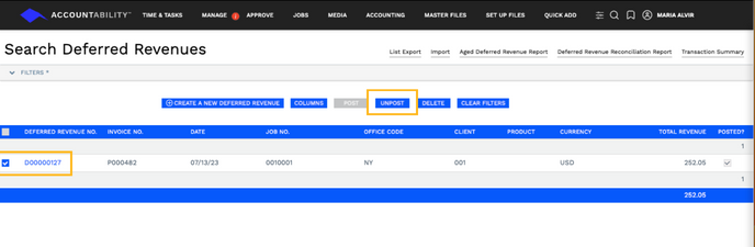 How to post and unpost a Deferred Revenue transaction
