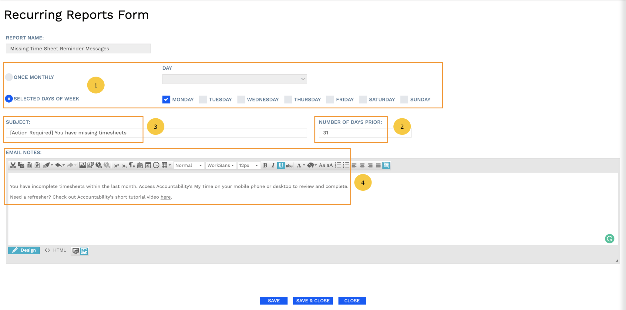 Automatically send missing time reminder