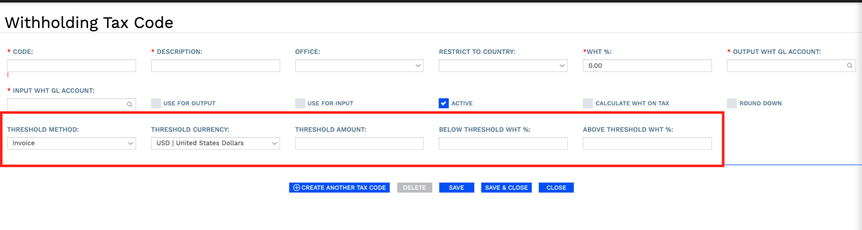 Withholding tax code thresholds
