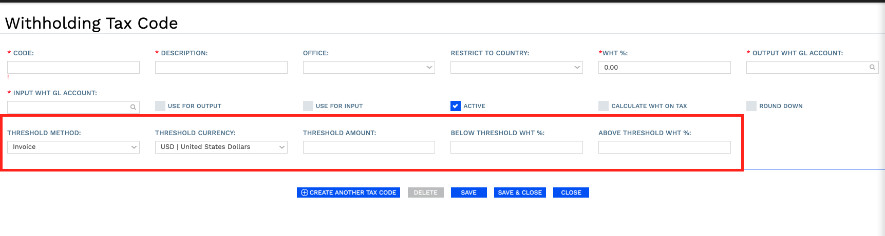 Withholding tax code thresholds