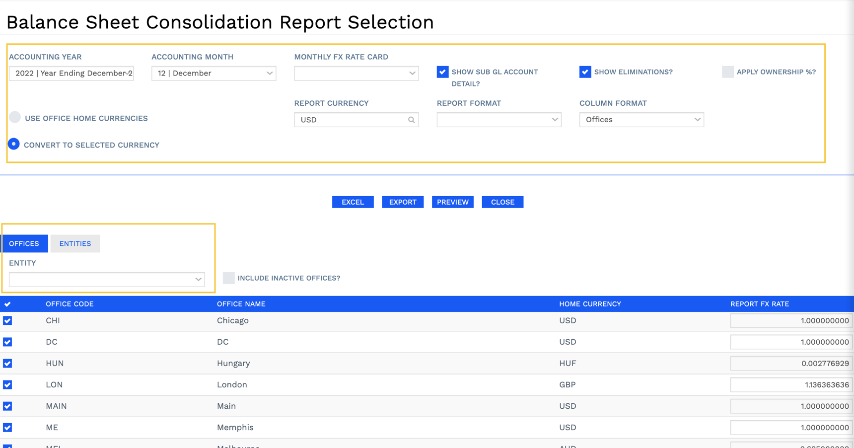 Balance Sheet Consolidation Report