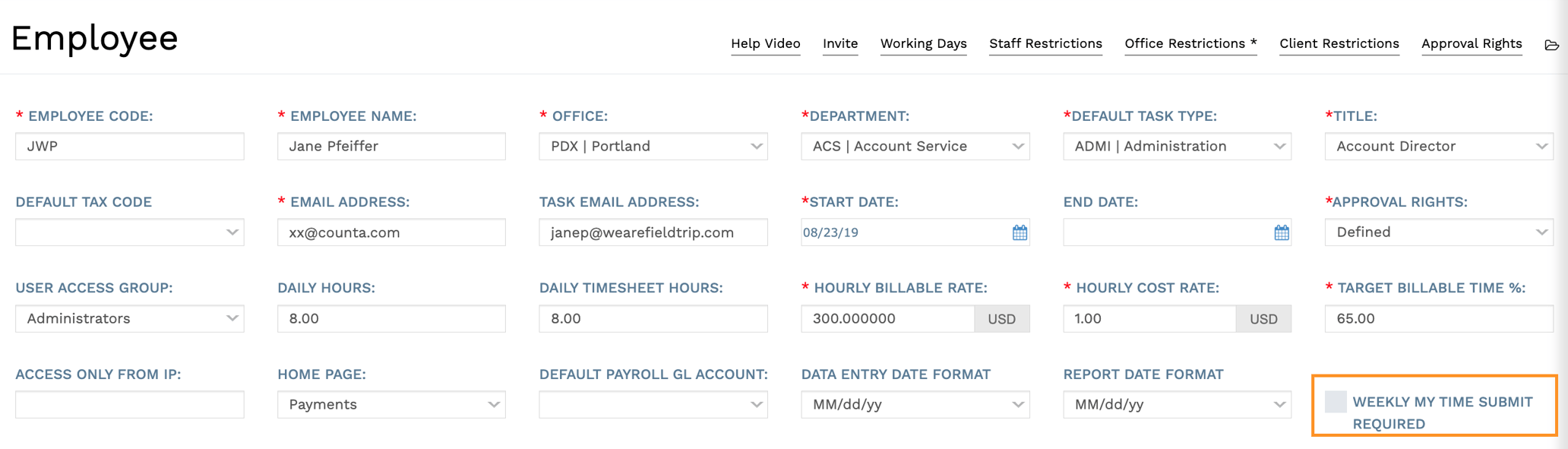 Weekly timesheet submission