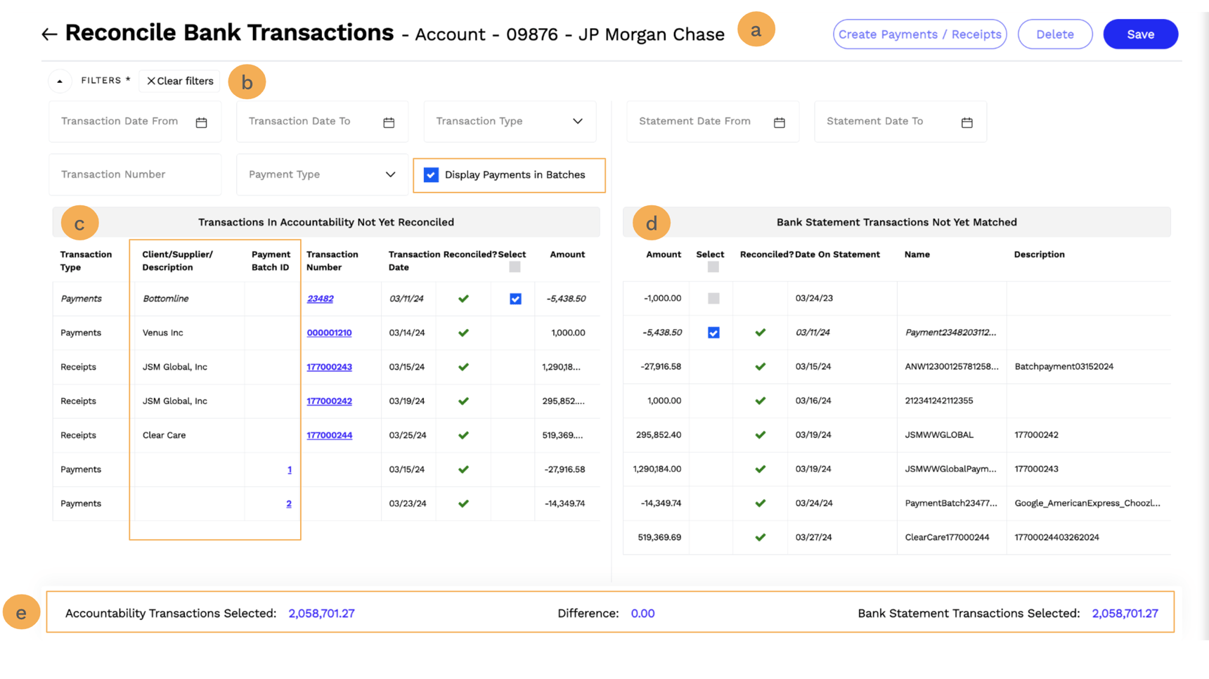 Bank reconciliation: Match GL transactions with bank statement transactions
