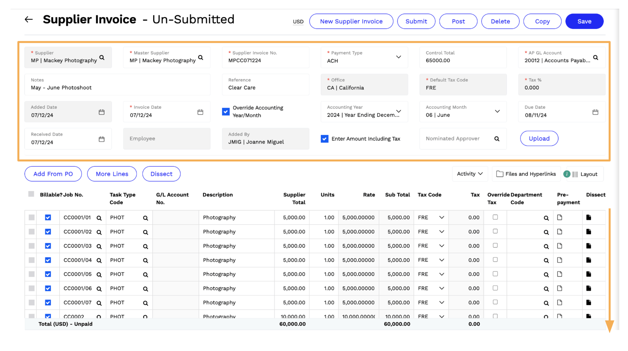 Streamlined supplier invoice entry