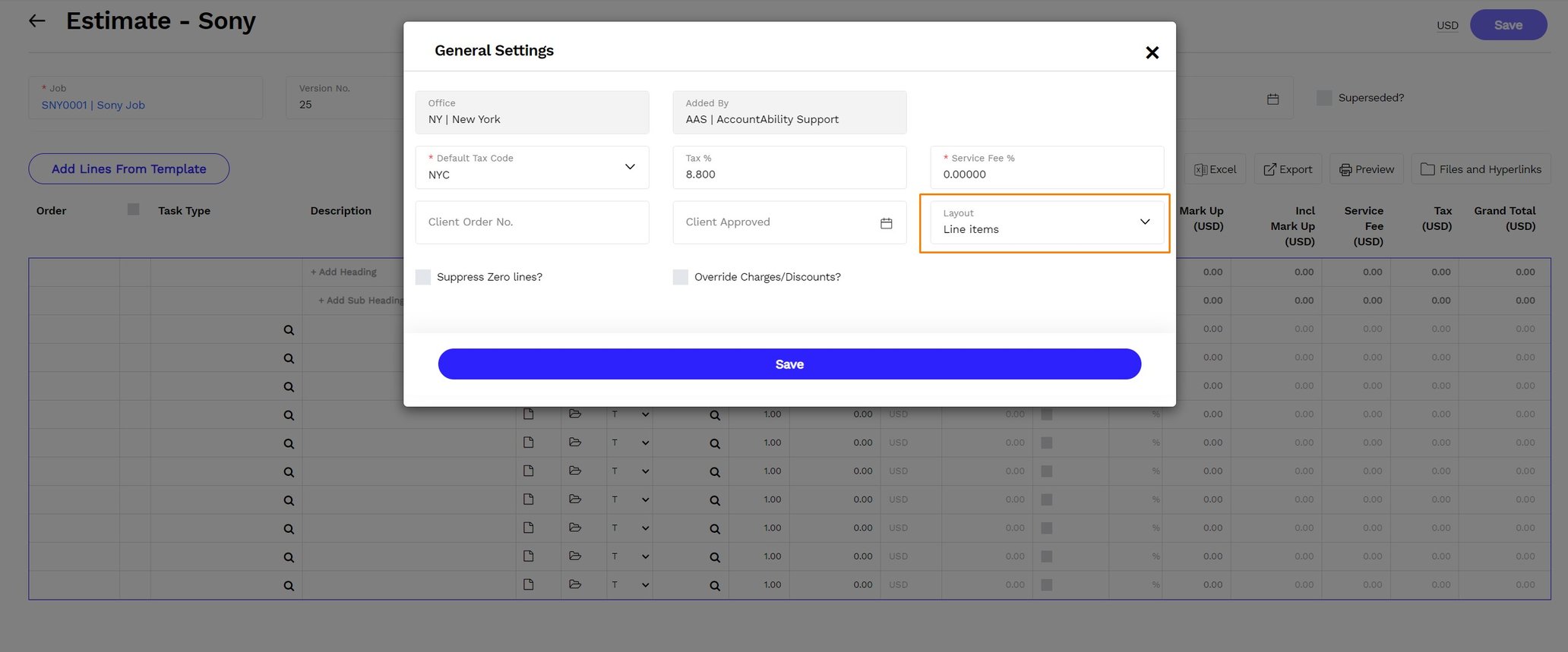 Estimate layouts