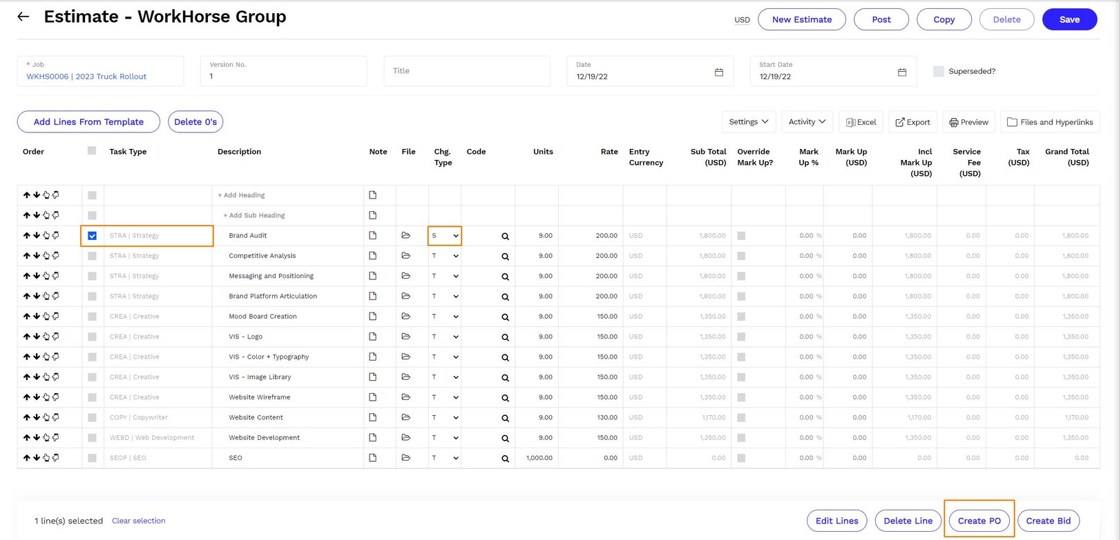 How to create a purchase order via the estimates page.