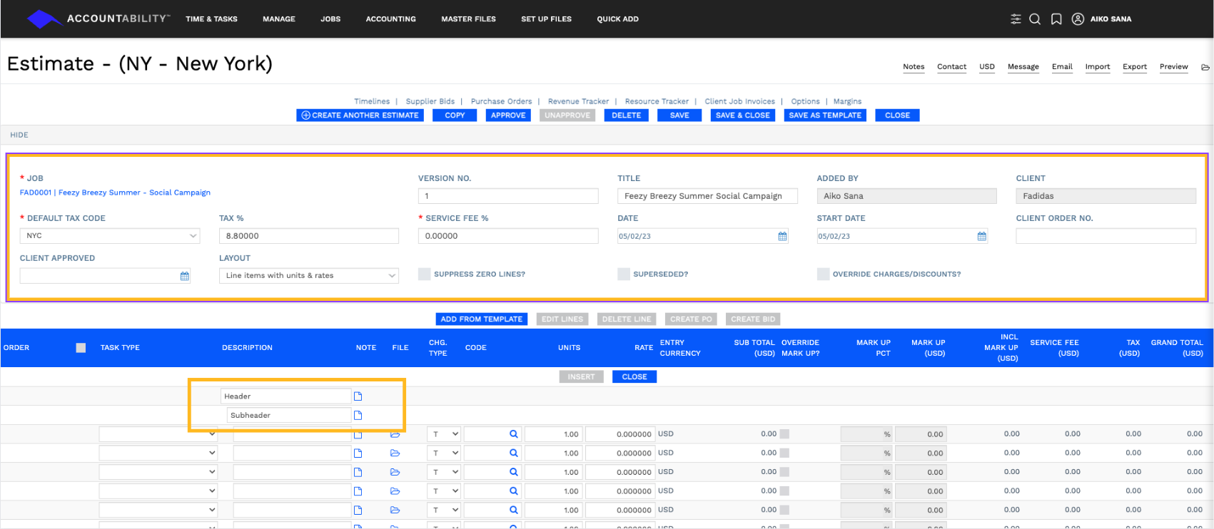 How to create a freeform estimate